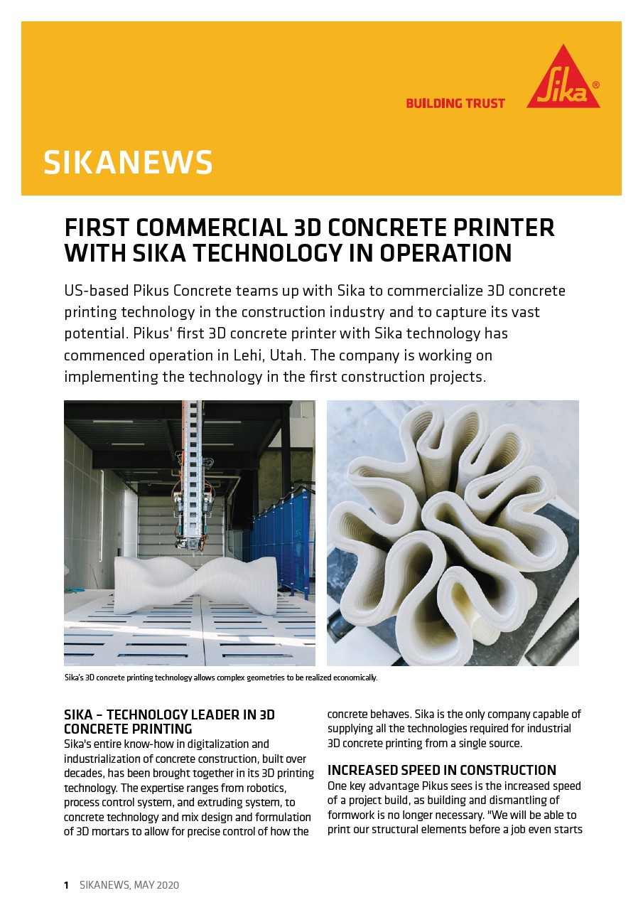 Printer Beton 3d Komersial Pertama Dengan Teknologi Sika Beroperasi